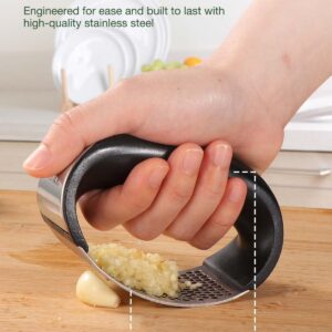 Vantic Garlic Press Rocker - Stainless Steel Garlic Mincer Garlic Crusher, New Innovative Garlic Chopper with Peeler and Scraper for Smash Garlic