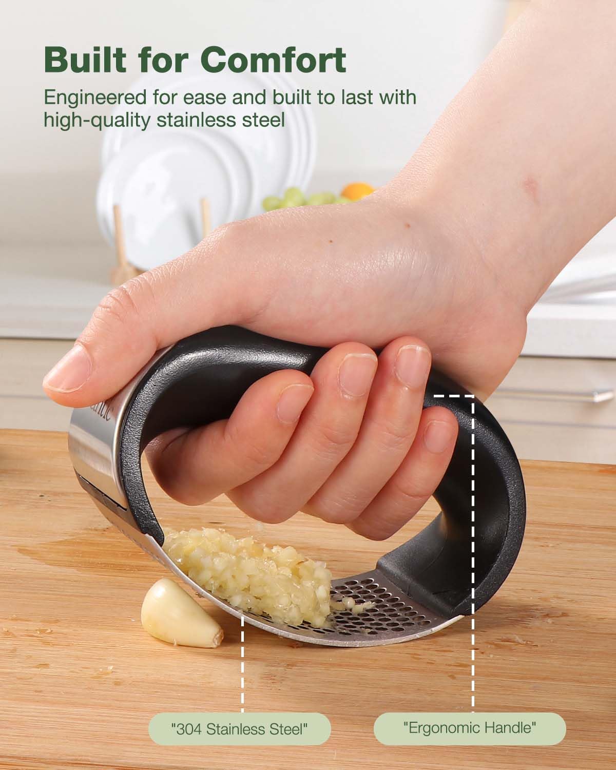 Vantic Garlic Press Rocker - Stainless Steel Garlic Mincer Garlic Crusher, New Innovative Garlic Chopper with Peeler and Scraper for Smash Garlic