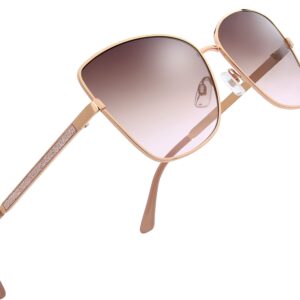 The Fresh Classic Crystal Elegant Women Beauty Design Sunglasses Gift Box (L173-Rose Gold, Brown/Pink)