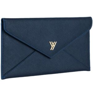 ybonne women's long wallet rfid blocking envelope purse, made of saffiano leather (dark blue)