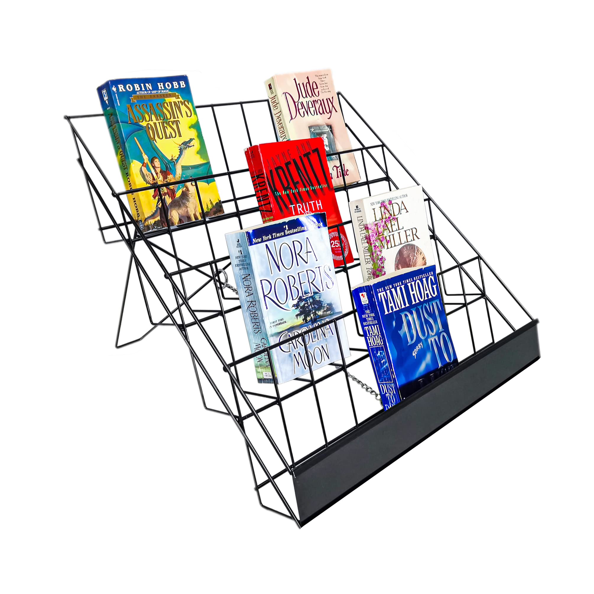 FixtureDisplays® 4-Tiered Book Signing Rack, CD Display, 18" Wire Rack for Tabletop Use, 2.5" Open Shelves, with Header - Black 119362-FBA