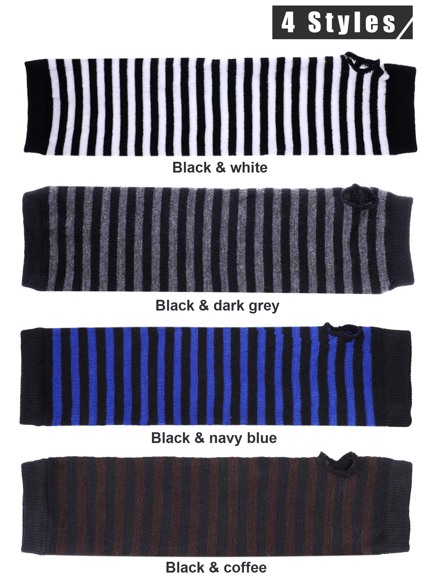 4 Pairs Women Knit Arm Warmers Long Fingerless Gloves Knitted Elbow Length Gloves Thumb Hole Gloves Winter (Black White, Black Grey, Black Blue, Black Coffee)