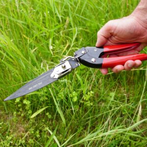 Kings County Tools Grass Trimming Shears | 5-1/4” Steel Blades | Rotating Handle for Angled Cuts | Strong Spring Mechanism | Simple & Secure Safety Lock | Made in Italy