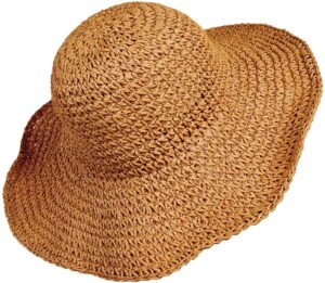 women straw hat wide brim beach sun cap foldable large lady floppy 100% natural paper braided for travel decoration summer vacation soft lightweight and breathable (brown)