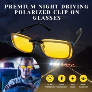 BLUE CUT Clip on Polarized Night Vision, Driving Sunglasses UV 400 Blocker To Wear Over Prescription Glasses