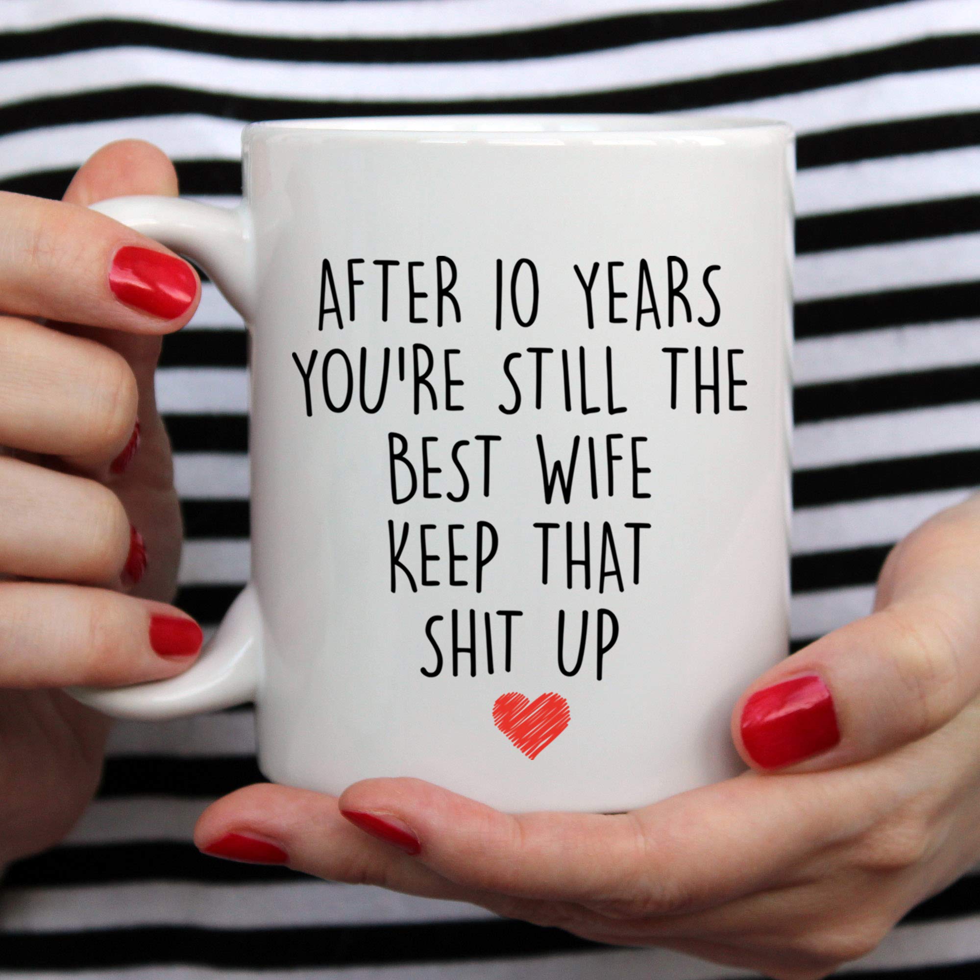 YouNique Designs 10 Year Anniversary Coffee Mug for Her, 11 Ounces, 10 Year Anniversary Mugs for Wife Her Couples, 10th Wedding Anniversary Cup for Wife, Ten Years Tin, Tenth Year, 10th Year