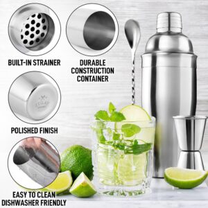 Zulay Kitchen Large 24 oz Stainless Steel Cocktail Shaker Set - Mixed Drink Shaker - Martini Shaker Set with Built in Strainer, Double Sided Jigger & Combo Muddler Mixing Spoon - Pro Margarita Shaker