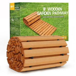 reliancer 8' wooden garden pathway,outdoor roll out cedar straight walkway,patio path decorative garden boardwalk walkways,weather-resistant roll up beach wood road floor,wedding party pathways