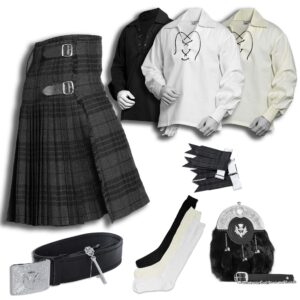 umam tartan kilt set - 08 pieces kilt accessories for men, scottish outfit (46", grey watch)