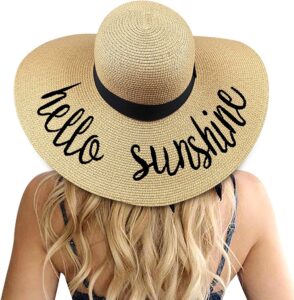 dreshow big straw sun hats for women floppy foldable roll up beach cap sun hat upf 50+ vacation honeymoon embroidered hat