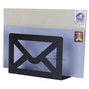 mygift black metal desktop mail holder with cutout envelope design home and office desk letter organizer