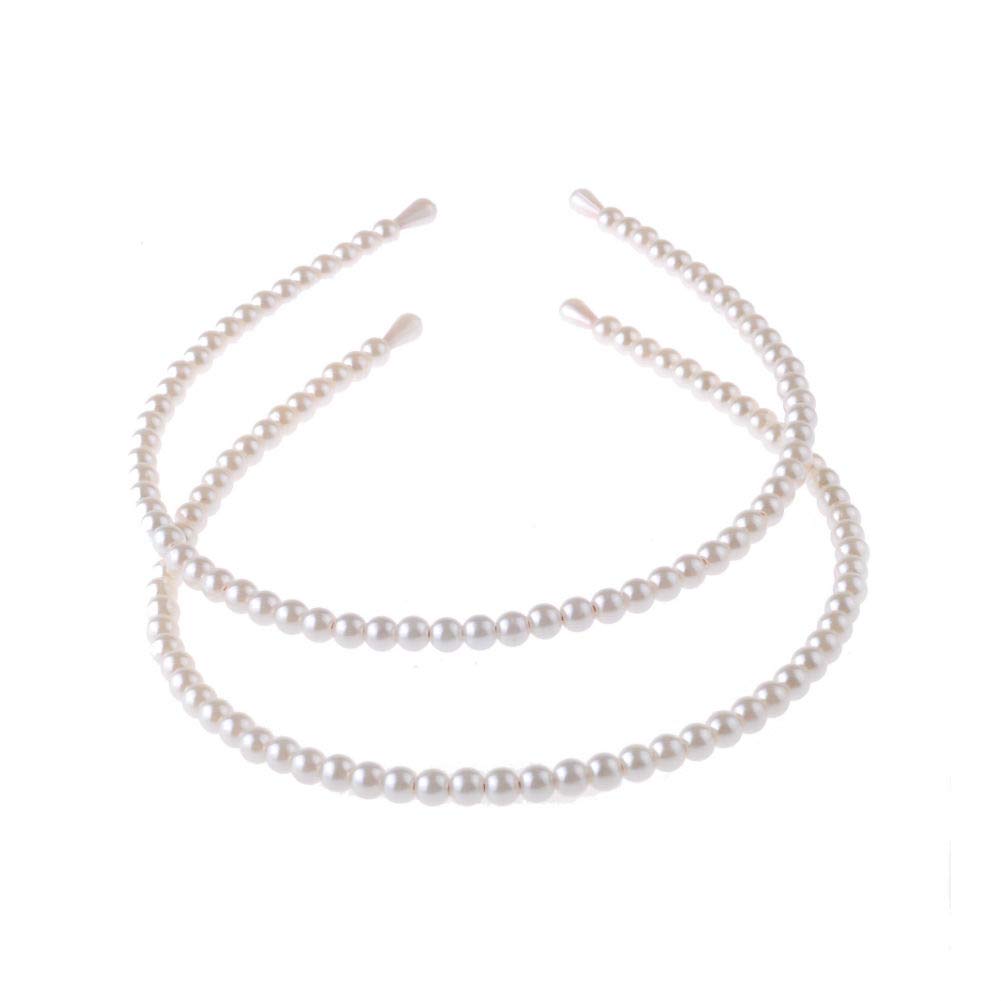 Aysekone 2 Pack Simple Design Imitation Pearl Headband Lady Full Pearl Bead Fashion Stylish Headband Wedding Party Bridal Hair Hoop