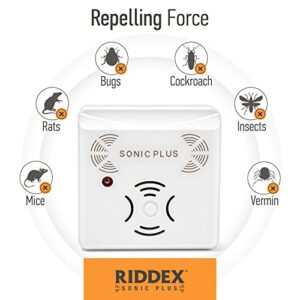 Riddex Sonic Plus Ultrasonic Pest Repeller, Plugs in with extra Outlets Indoor Use - Insect Repellent - Bug Repellents for Home Defense - Protect Against Rodents & Insects, Chemical Free(6 Pack White)