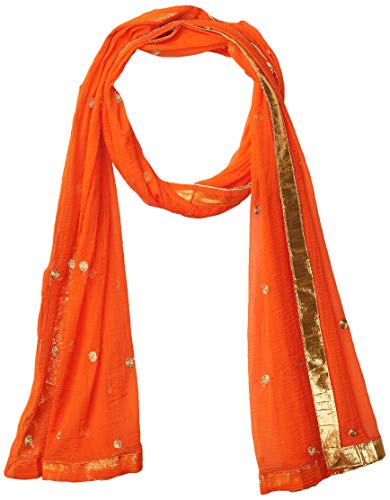 TMS Woman's Embroidered Chiffon Dupatta Scarf Shawl Wrap Soft Indian Bridal Wedding (Orange)