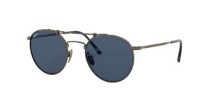 ray-ban rb8147 titanium round sunglasses, demi gloss pewter/dark blue, 50 mm