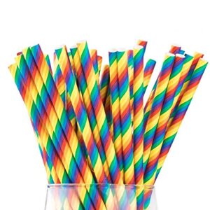 shuiniba biodegradable striped paper straws,paper drinking straws for party, events and crafts,baby shower decorations 7.75 inches,100 packs - rainbow color