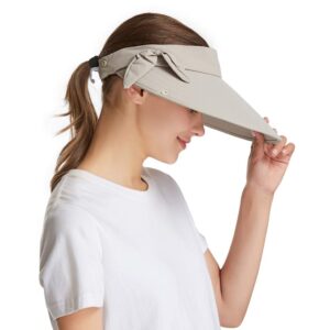 icolor Women Sun Cap Finshing Hats UPF+50 Detachable Face Mask Neck Flap Visor Wide Brim Sun Protection Hiking Hats Khaki