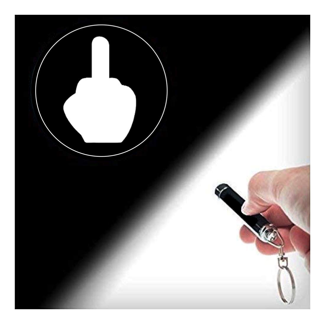 Vinylcation Middle Finger LED Keychain Light. Hilarious Projector Keyring Displays Humorous Image on Walls, Ceilings, Even Someone's Back. Causes Fits of Laughter & Stress Relief