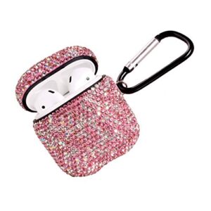 sparkly diamond case for airpods with keychain, shockproof protective premium bling rhinestone cover skin compatible with airpods charging case 2 & 1(pink+ab c6)