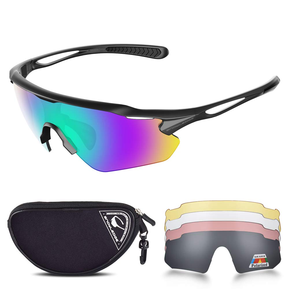 Snowledge Cycling Glasses with 5 Interchangeable Lenses, Mens Womens Polarized Sports Sunglasses, Running Baseball Cricket Sunglasses