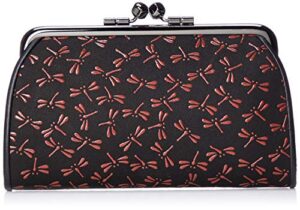 indenya 340 parent-child coin purse, black deerskin x red lacquer dragonfly pattern 1501-21-008