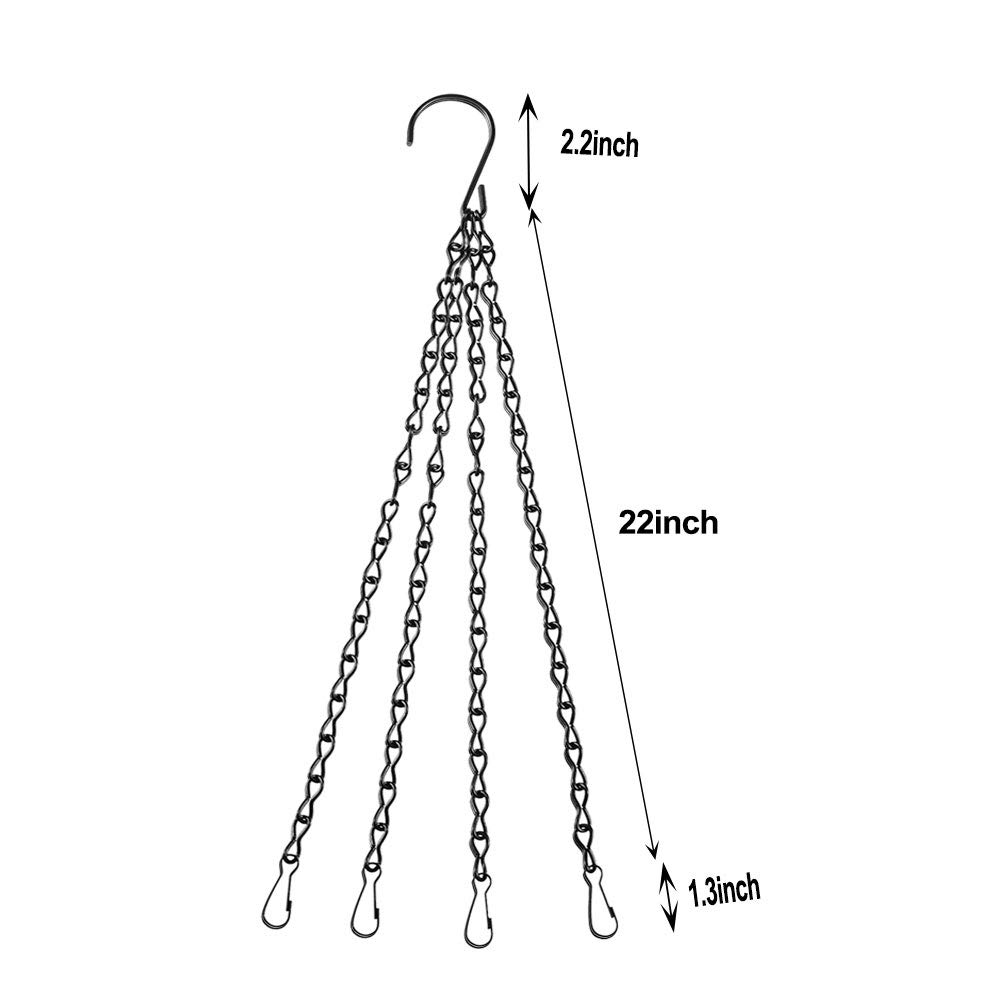 EMPHY 4Pack - 24 Inch 4 Leads Hanging Chain with Hooks Flower Pot Chain Replacement Plant Hangers for Bird Feeders, Planters and Lanterns (Black)