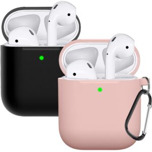 compatible with airpods case cover silicone protective skin for airpods case 2&1 (2 pack) black/sand pink