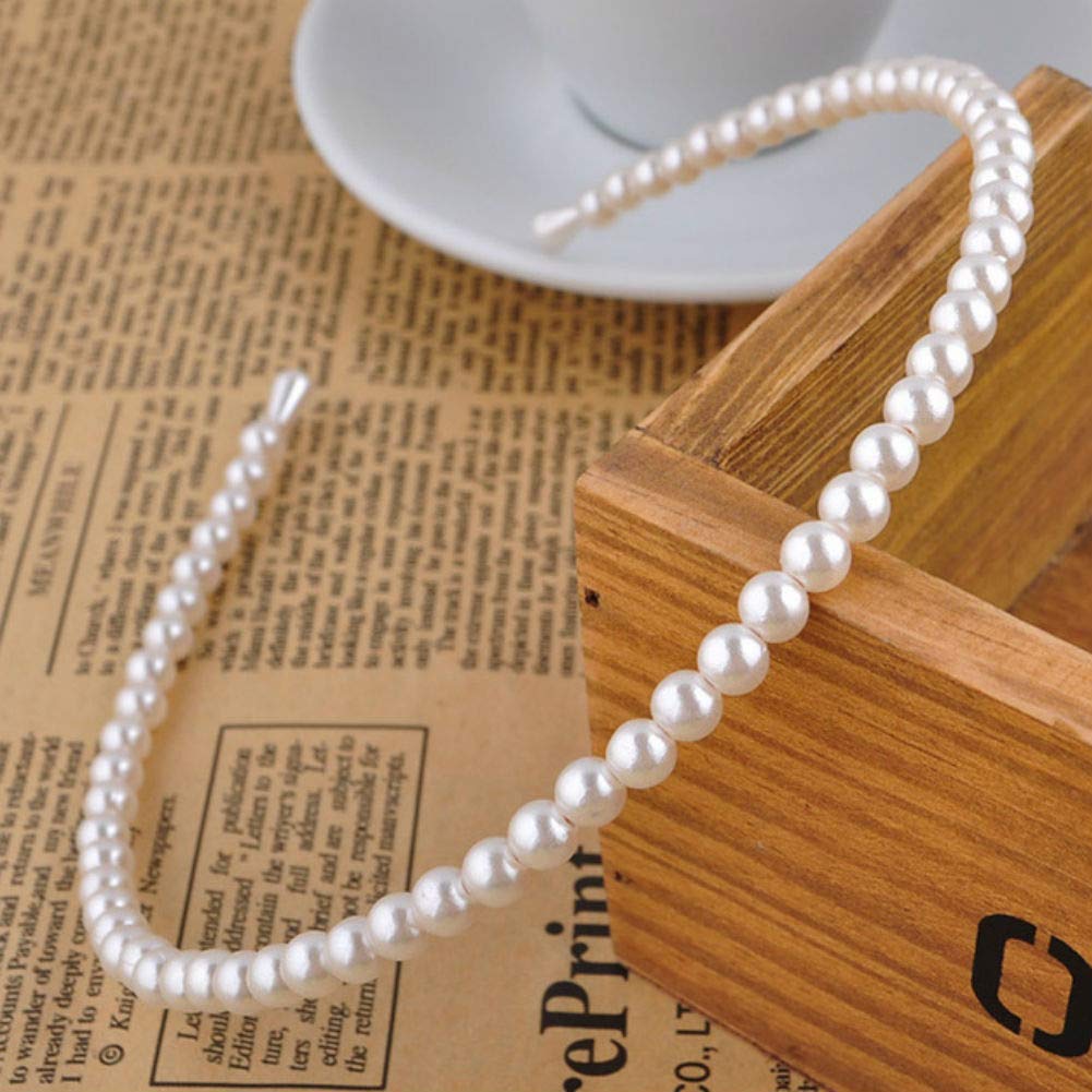 Aysekone 2 Pack Simple Design Imitation Pearl Headband Lady Full Pearl Bead Fashion Stylish Headband Wedding Party Bridal Hair Hoop