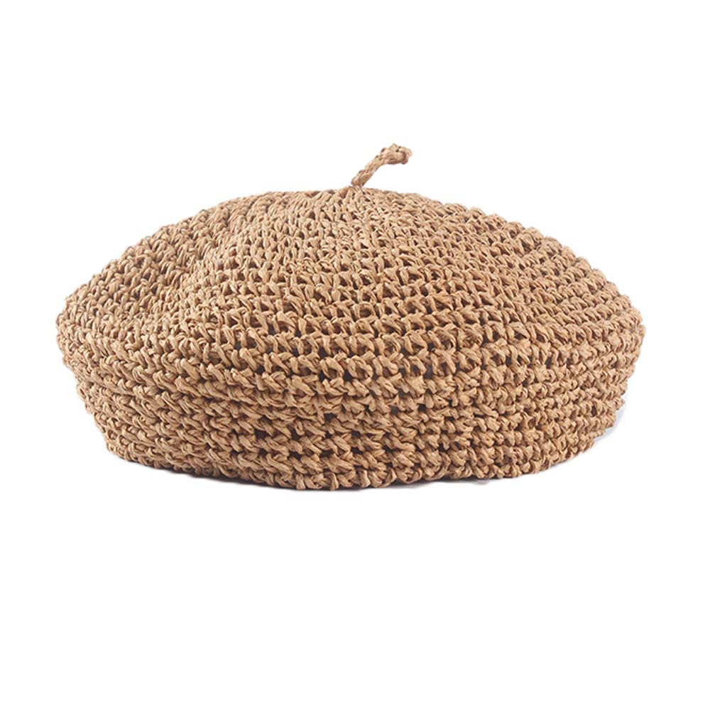 JH JOEJERRY Straw Beret Summer French Beret Hats for Women Artist Crochet Beret Khaki