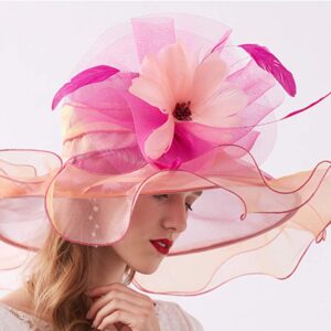 Oridoor Women Organza Fascinator Church Kentucky Derby Hat Floral Tea Party Wedding Hat Rose, 003C Rose And Pink