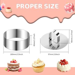 Round Cake Ring Mold,Stainless Steel Ring Molds for Cooking,Cookie Rings for Baking 4 Inch,Dessert Mousse Molds with Pusher & Lifter Cooking Rings, Tuna Tartare Mold (Include 4 Rings and 2 Pusher)