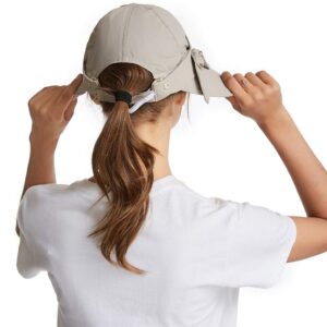 icolor Women Sun Cap Finshing Hats UPF+50 Detachable Face Mask Neck Flap Visor Wide Brim Sun Protection Hiking Hats Khaki