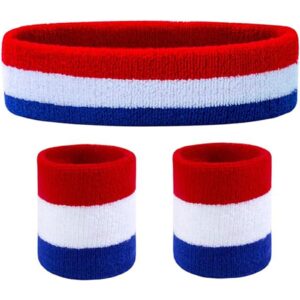 favofit sweat band headband wristbands for men - head wrist sweatband set for women kids boys girls - ideal for sports athletics event workout exercise basketball running tennis football