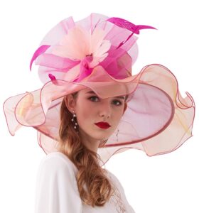 oridoor women organza fascinator church kentucky derby hat floral tea party wedding hat rose, 003c rose and pink