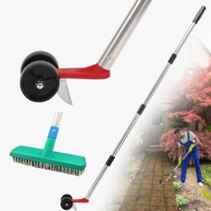 kinaba weed grabber remover garden tools for driveway patio sidewalk, crack and crevice weeding tool and broom