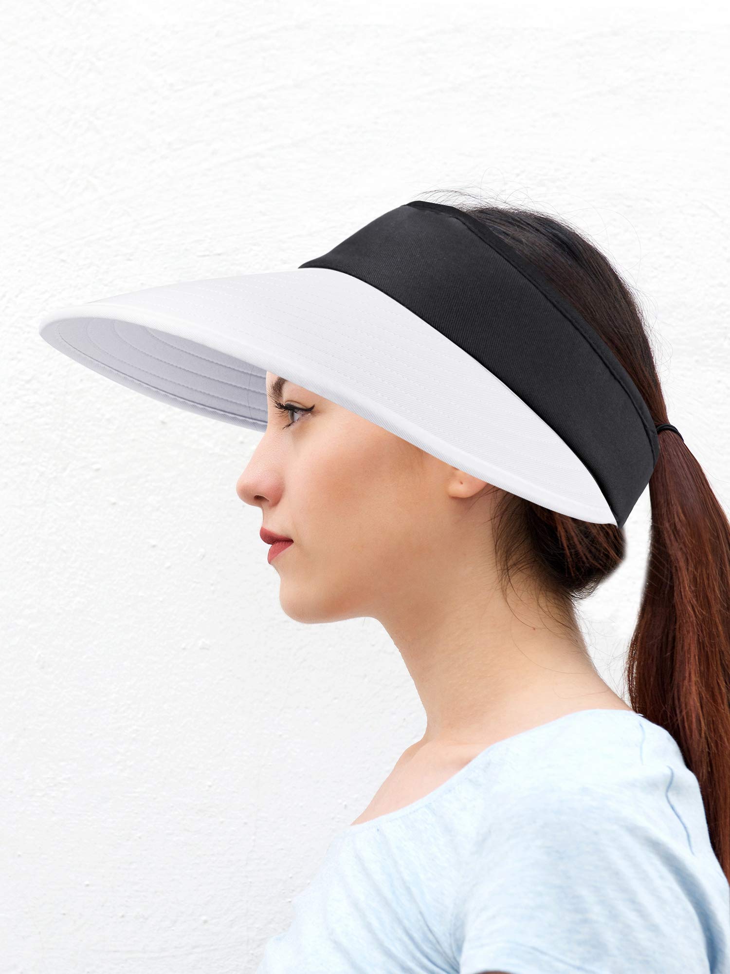 2 Pieces Sun Visor Hats Wide Brim Visor Hats Adjustable Large Brim Summer Beach Caps for Women (Color Set 3)