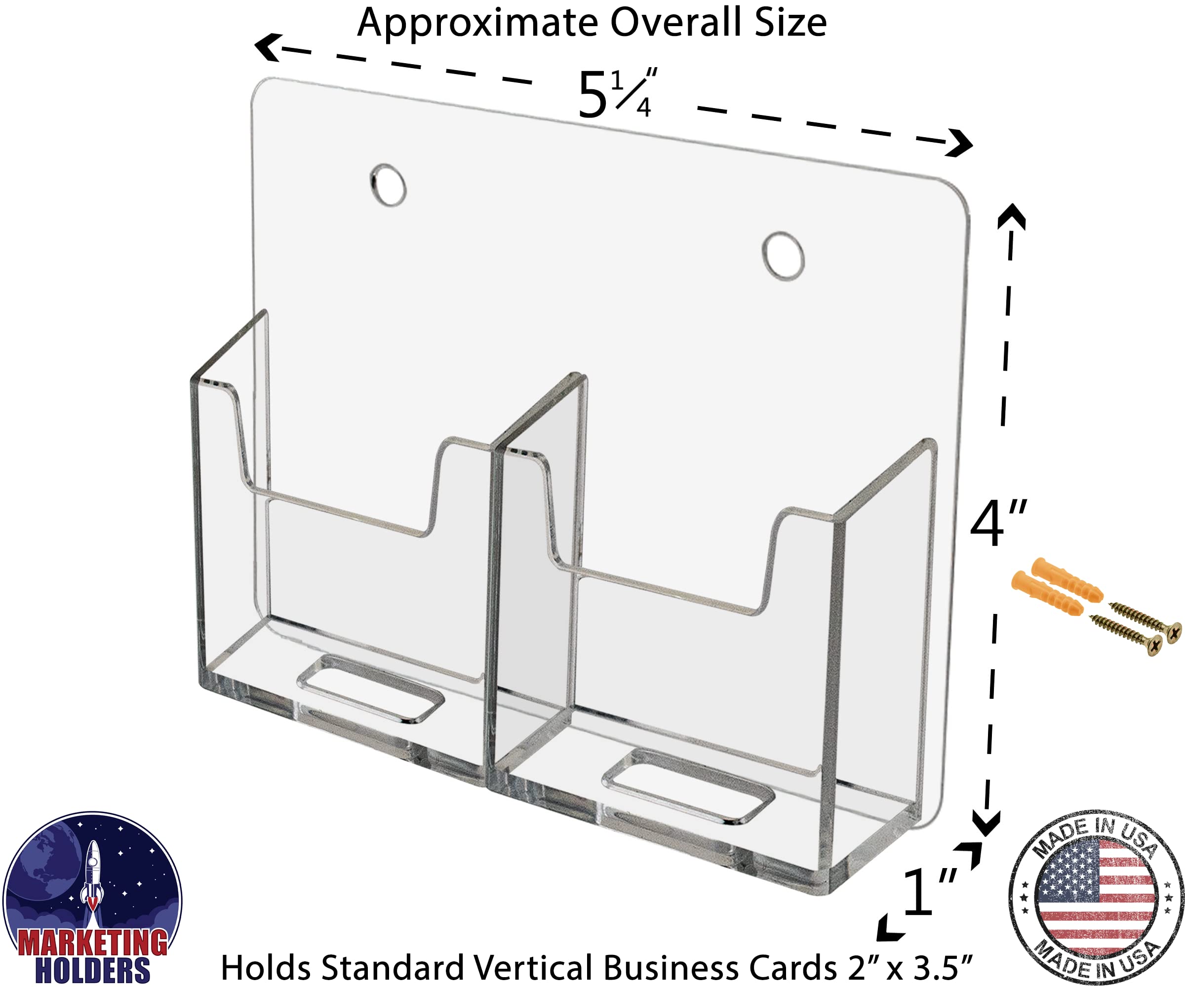 Marketing Holders 2 Pack Vertical Business Card Holder Wall Mount with Hanging Hardware Holds 2" x 3.5" Appointment Cards for Medical Facilities Gift Cards ID Badges Clear Acrylic Display Rack