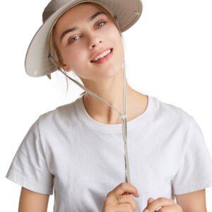 icolor Women Sun Cap Finshing Hats UPF+50 Detachable Face Mask Neck Flap Visor Wide Brim Sun Protection Hiking Hats Khaki