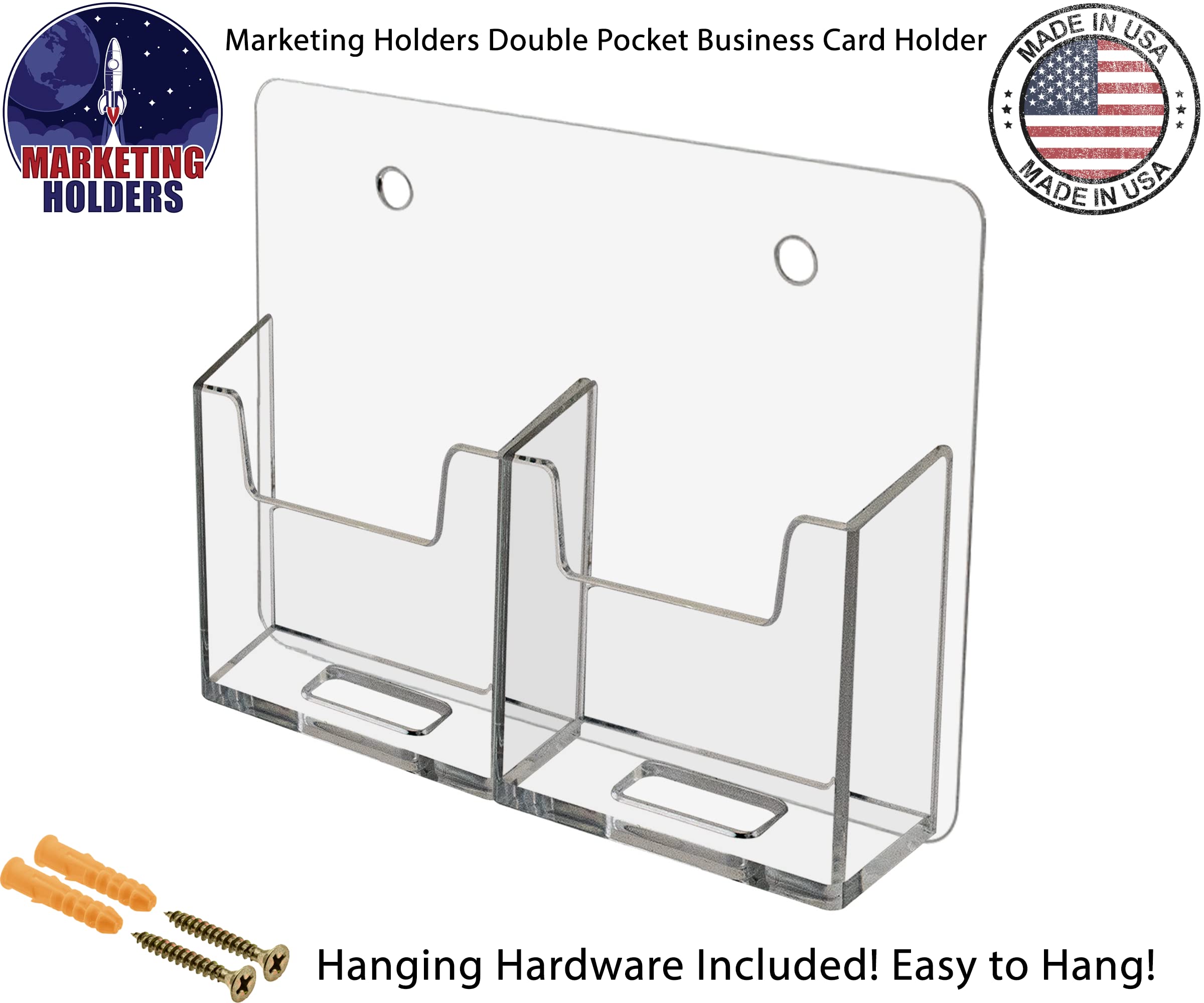 Marketing Holders 2 Pack Vertical Business Card Holder Wall Mount with Hanging Hardware Holds 2" x 3.5" Appointment Cards for Medical Facilities Gift Cards ID Badges Clear Acrylic Display Rack