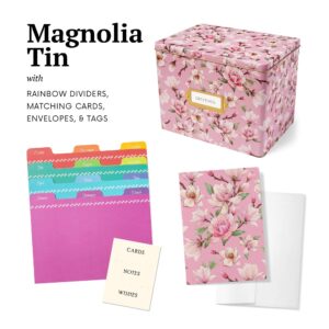 Jot & Mark Greeting Card Organizer Tin Box with Dividers, Cards, and Envelopes (Magnolia)