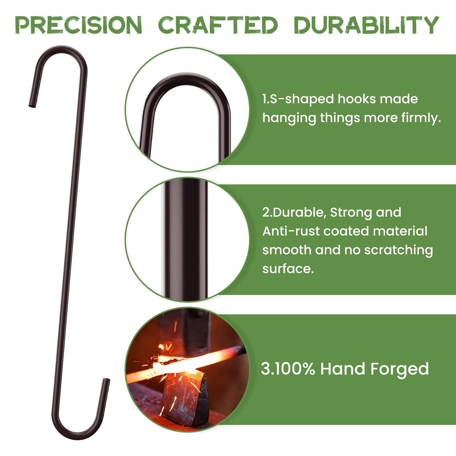 6 Pack heavy duty s hooks,Brown strong metal big hooks for hanging plants or large items as potted plants,garden tools,bird cages,animal feeders