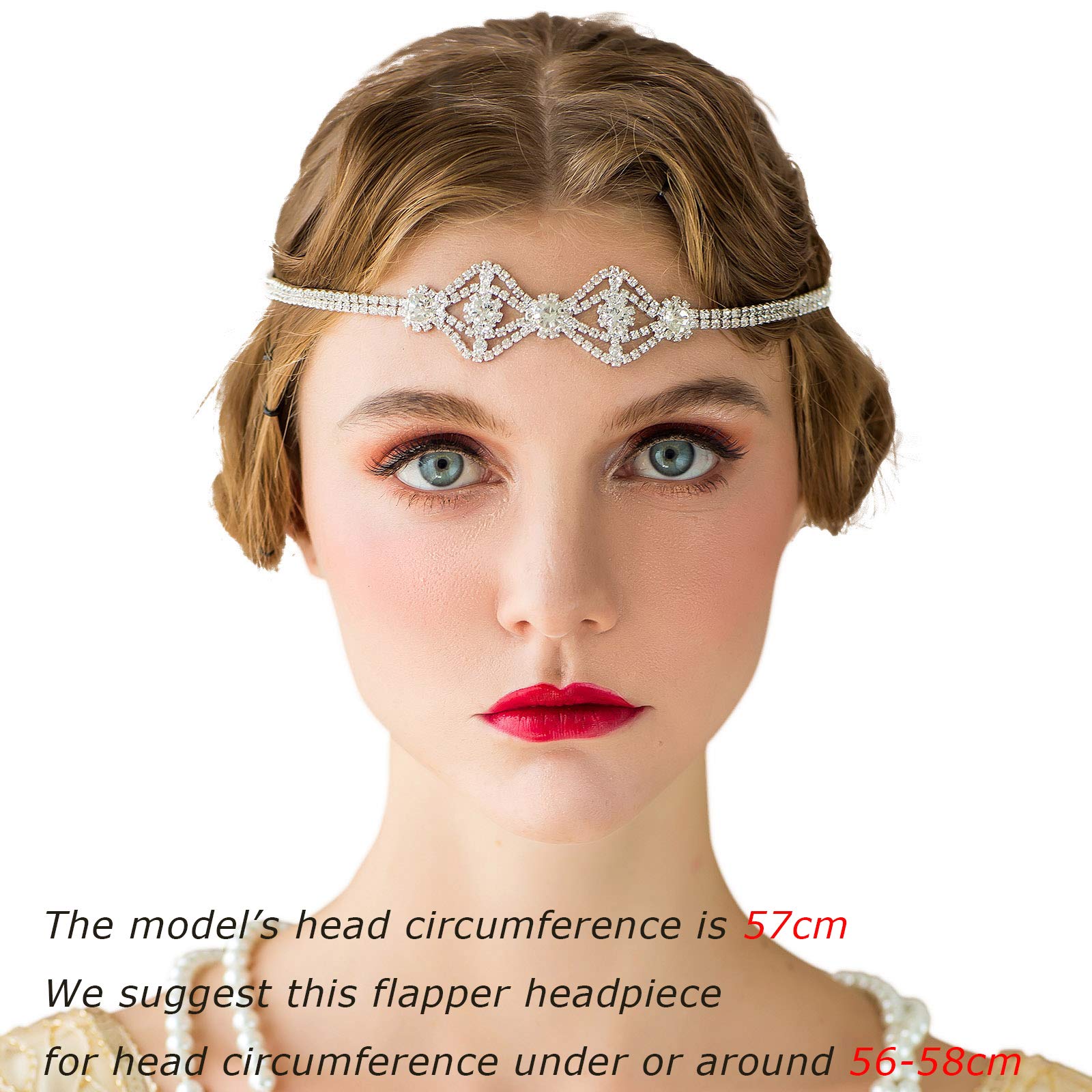 SWEETV 1920s Headband for Women-Silver Rhinestone Flapper Headpiece Accessories for Great Gatsby Party