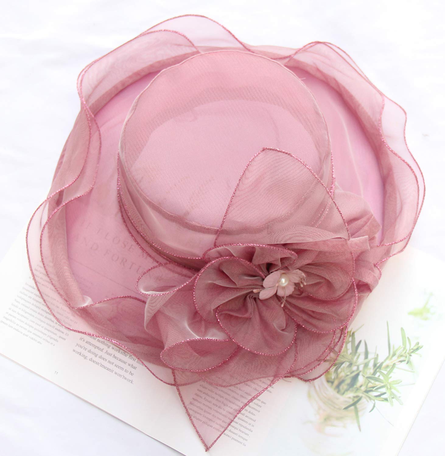 ORIDOOR Women’s Organza Church Tea Party Wedding Fascinator Hat UV-Anti Wide Brim Sun Hats (C Light Purple) …