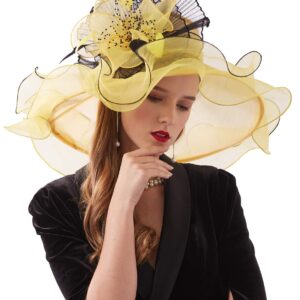 ORIDOOR Women Organza Fascinator Church Kentucky Derby Hat Floral Tea Party Wedding Hat, 003d Yellow, One Size