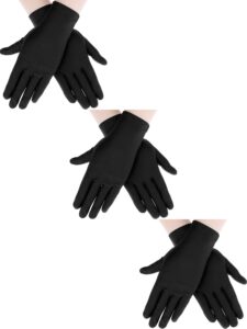 sumind 3 pairs wrist length gloves women short satin gloves opera short gloves for 1920s wedding party (black 2)