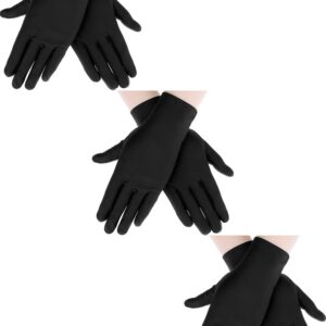 Sumind 3 Pairs Wrist Length Gloves Women Short Satin Gloves Opera Short Gloves for 1920s Wedding Party (Black 2)