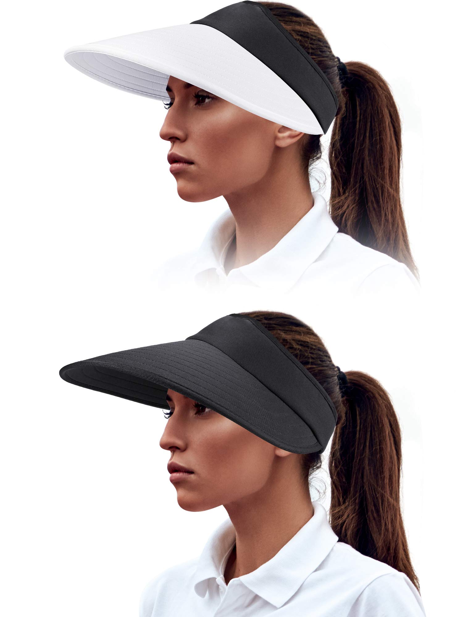 2 Pieces Sun Visor Hats Wide Brim Visor Hats Adjustable Large Brim Summer Beach Caps for Women (Color Set 3)