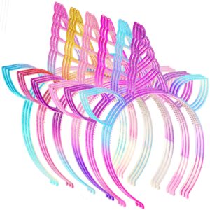 tatuo 18 pieces unicorn horn cat ear headband party favors for adult cosplay rainbow glitter plastic hair hoop (unicorn)