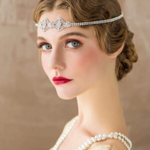 SWEETV 1920s Headband for Women-Silver Rhinestone Flapper Headpiece Accessories for Great Gatsby Party