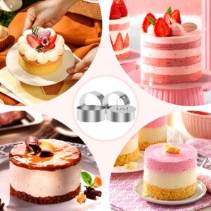 Round Cake Ring Mold,Stainless Steel Ring Molds for Cooking,Cookie Rings for Baking 4 Inch,Dessert Mousse Molds with Pusher & Lifter Cooking Rings, Tuna Tartare Mold (Include 4 Rings and 2 Pusher)